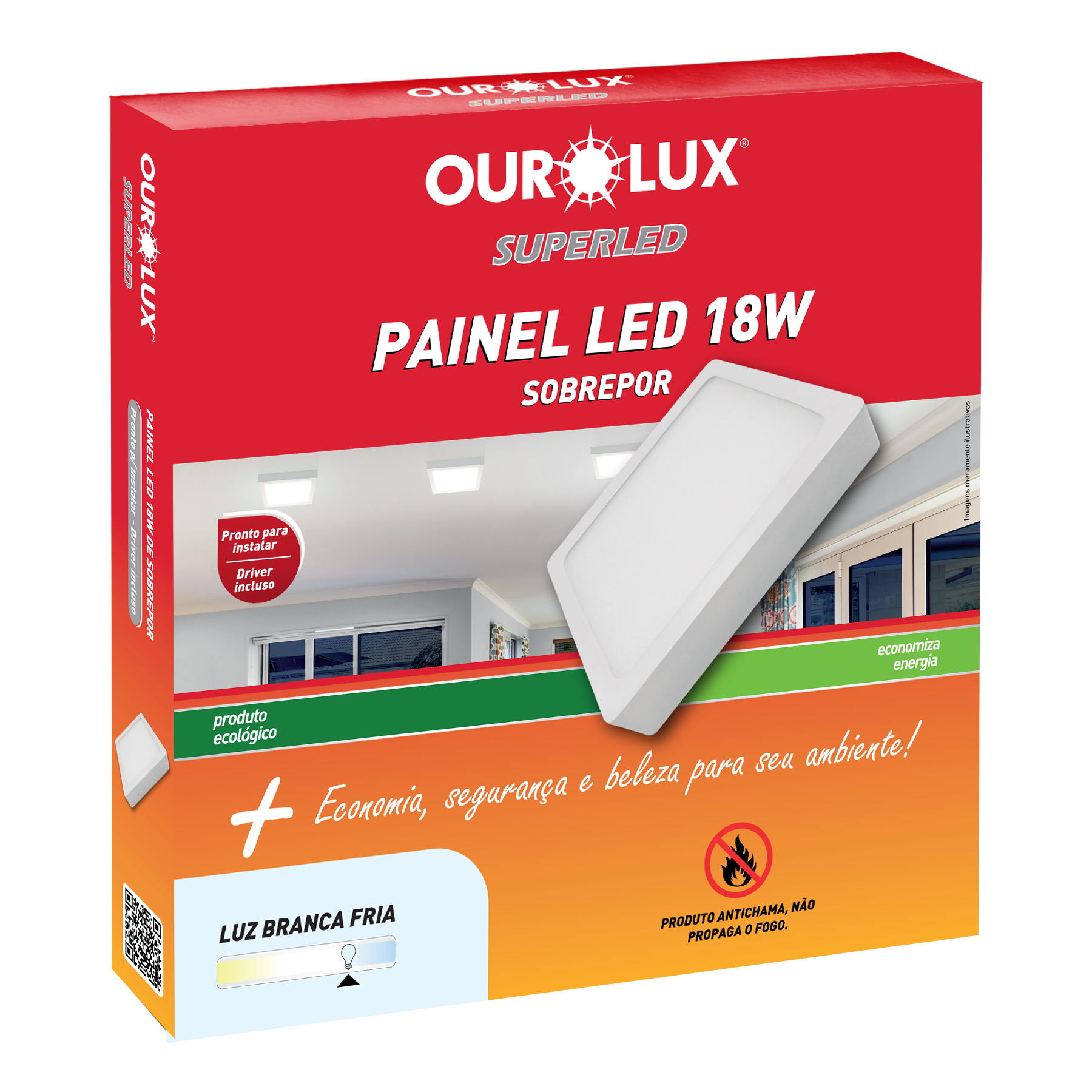 Luminaria Led Sobrepor Quadrada 18W 6500K Ourolux - Lojas Aqui Tem