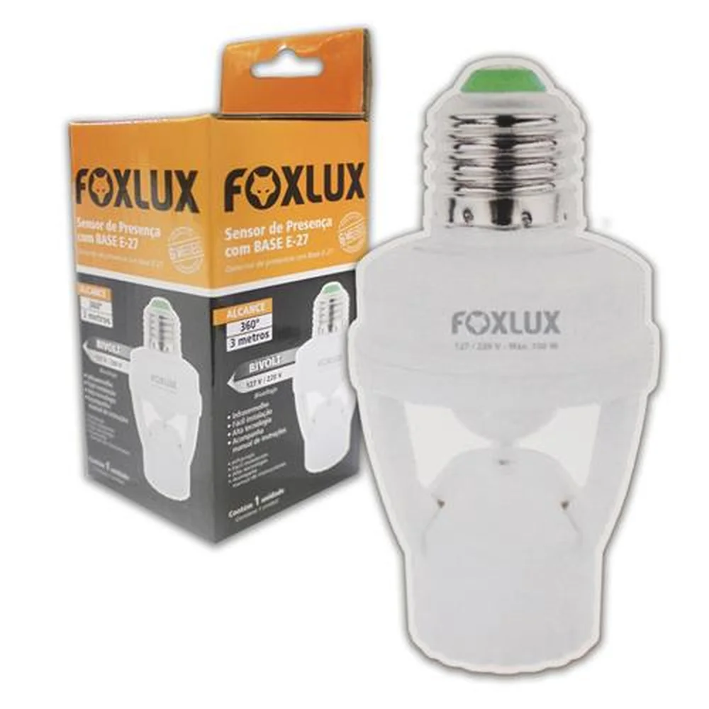 Sensor De Presenca Base E-27 Bivolt Foxlux - Lojas Aqui Tem
